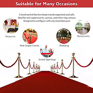 LVYIHAN 2 Pack Velvet Stanchion Rope Red, 5 Ft Crowd Control Ropes Barrier with Gold Hooks, Hanging VIP Rope for Party Decoration