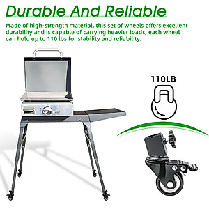 4 Pack Wheels with Safety Lock for Blackstone Griddle - 2 Inches Griddle Wheels - 360-Degree Silky Swivel - Fits 22-Inch or 17-Inch Countertop Skillets