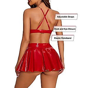 Avidlove Cosplay Lingerie for Women Sexy Bunny Costume Latex 4pack Ring Chain Linked Cut-out Halloween Outfit Set(Red,XL)