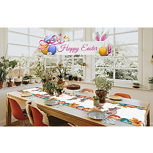 Flyart Easter Table Runner, Easter Decorations Table Runner Easter Bunny Easter Eggs Table Runners, Easter Decor Kitchen Dining Table Runner for Holiday Home Party Farmhouse Spring Decor (13x72 inch)