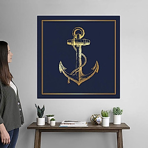 GREATBIGCANVAS Navy Gold Anchor Unframed Poster Print