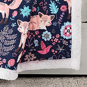 Lush Decor Pixie Fox Sherpa Throw Blanket, 60" x 50", Navy & Pink