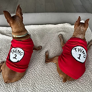 SUEOSU Dog Shirts for Pet Clothes Soft Breathable Puppy Shirts Pop Culture Thing 1 to Thing 9 Printed Pet T-Shirt (RED-2, Small)