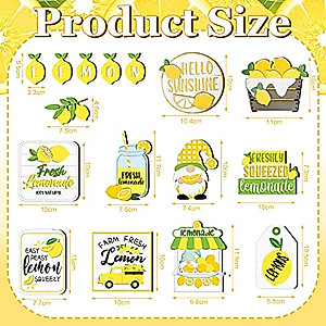 15 Pieces Summer Tiered Tray Decor Set Farmhouse Summer Wood Sign Rustic Beach Tiered Tray Decorations for Home Kitchen Table Shelf (Lemon)