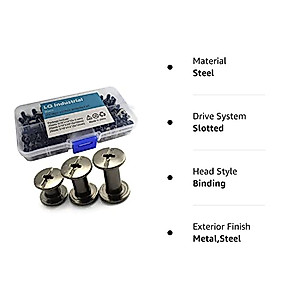 LQ Industrial 75 Sets Black M5 Chicago Screw Assorted Kit Slotted Phillip Head Binding Screws Rivet Assembly Bolt Nail Rivet for Book Binding DIY Leather Craft M5x6 M5x10 M5x12