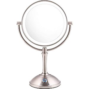 AmnoAmno LED Makeup Mirror-10x Magnifying,7.8" Double Sided Lighted Vanity Makeup Mirror with Stand, Touch Button Adjustable Light-Cord or Cordless (Sliver)
