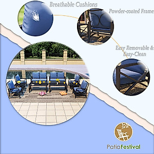 PatioFestival Outdoor Furniture Set Patio Conversation Sets Modern Metal Patio Sofas with Loveseat, Chairs and Coffee Table for Yard, Pool, Garden, Porch (10 Pcs, Blue)