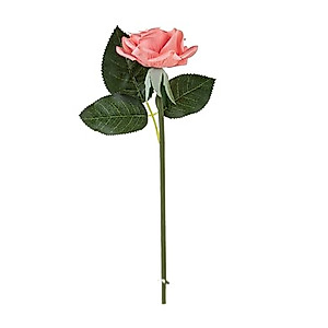 Pure Garden Rose Artificial Flowers - 18Pc Real Touch 11.5-Inch Fake Flower Set with Stems for Home Decor, Wedding, or Bridal/Baby Showers (Coral)