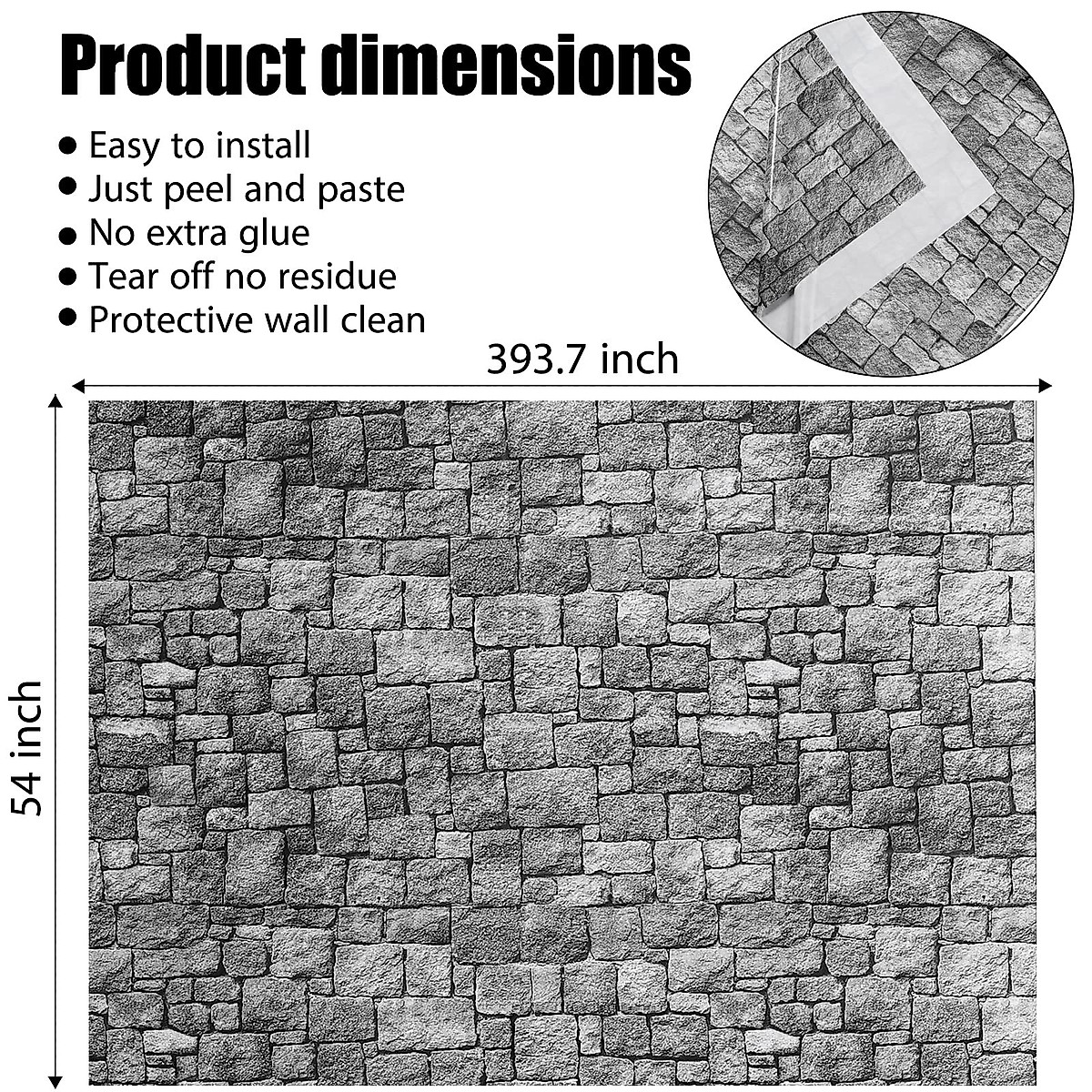 Chuangdi Brick Stone Wall Stone Wall Scene Setter Brick Sheet Wallpaper Curtains Door Removable Brick Tablecloth Photo for Halloween Mardi Gras Party Home Decoration(4.5 x 33 Ft, 6 Sheet)