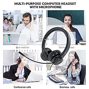 Anivia Stereo Computer Headset with Noise Cancelling Microphone for PC Office Phone Laptop - On-Ear Wired Headphones with Microphone, 3.5mm Audio Jack for PS4 PS5 Xbox, A7plus Black