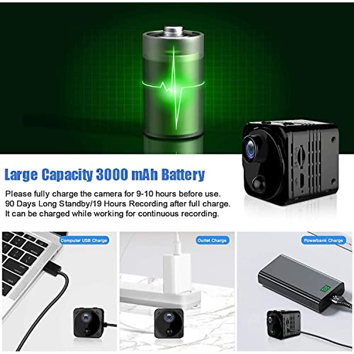 4K HD Spy Camera Wireless Hidden Camera WiFi Long Battery Life Mini Real-time Remote View Mini Convert Camera with Phone APP Night Vision Motion Sensor Security Surveillance Cam for Car