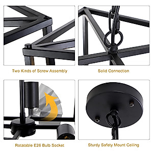 GZDEZCL 4-Light Black Farmhouse Chandelier Light Fixture Rustic Lantern Pendant Light Industrial Cage Hanging Lights for Kitchen Island Foyer Entryway Dining Room Hallway