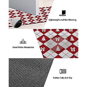 EZON-CH Bath Rugs, Quick Dry Indoor/Outdoor Rug Mat, Gift Diamond Christmas Elements Tile Pattern Rubber Non-Slip Absorbent Thin Doormat for Bathroom, Bedroom, Front Door, Kitchen 16"x24"