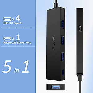 Aceele 5 Port USB 3.0 USB Type C Hub, Ultra-Slim with 2ft Extended Cable, 5 Gbps SuperSpeed, Micro USB Charging, for 2020 MacBook Pro, Surface Pro 7, Samsung S21, and Other USB C Devices