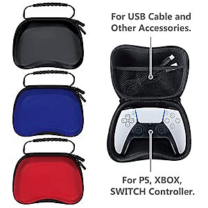 omarando Gaming Console Carrying Case,Compatible with PS5 or PS5 Slim,Travel Carrying Bag for Game Controller and Accessories,Included Controller Protective Box(Black-Blue)