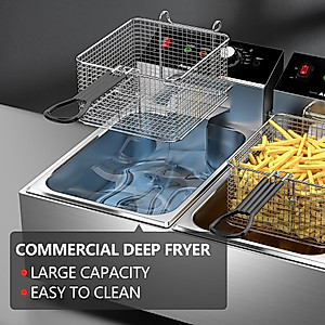 Commercial Deep Fryer with Baskets Stainless Steel Double Deep Fryer with 2 Baskets Capacity 10L X 2(21.2QT) Electric Countertop Fryer for Restaurant and Home Use, 110V 3400W