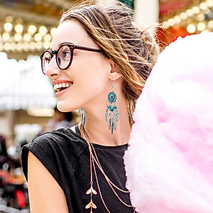 6 Pairs Women Faux Feather Earrings Dream Catcher Earring Bohemian Fringe Tassel Long Drop Dangle Earrings Set with Design for Women (Style 5)