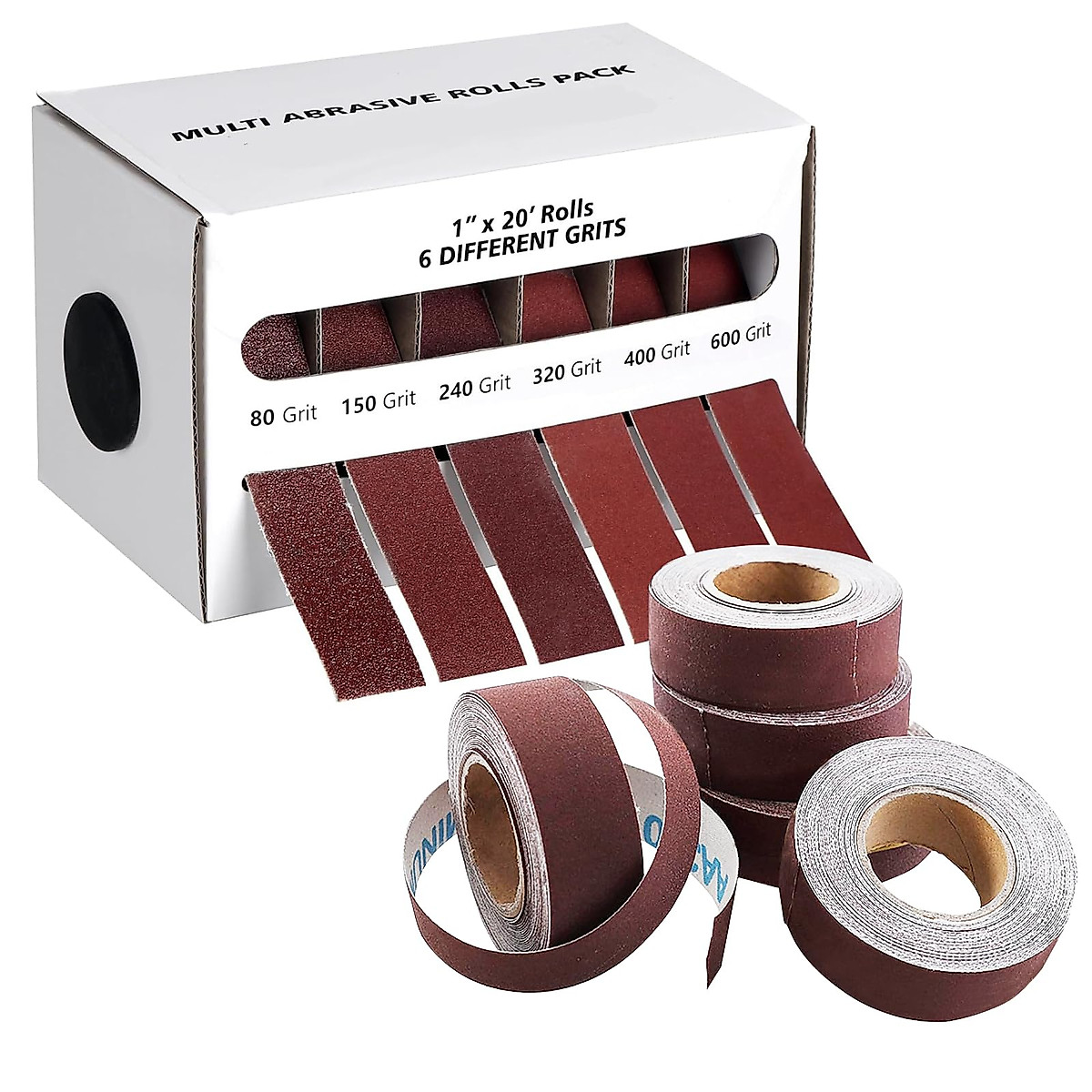 Emery Cloth Roll, 6 Grits Abrasive Sandpaper Rolls Assorted Sand Paper for Woodworking Automotive Metal Polishing, 80 150 240 320 400 600 Grits Per Roll 6 Meters