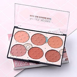 6 Color Blush Palette, Matte and Shimmer Powder, Highlight Face Blusher Buildable, Professional Facial Contour Blush Pallet Pigmented and Long Last For Natural Fair Dark Skin Tone