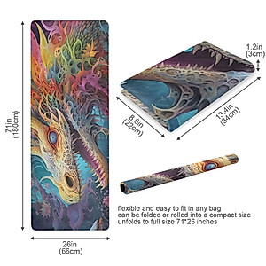 GOODOLD Beautiful Dragon Yoga Mat, 71 x 26 Inch Non-slip Yoga Mats Folding Travel Exercise Mat Indoor Outdoor Gym Pilates with Storage Bag for Women Men