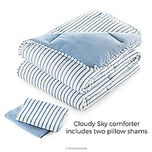 LINENSPA All Season Hypoallergenic Down Alternative Microfiber Comforter, Queen, Light Blue/White