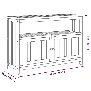 vidaXL Patio Console Table 43.3"x13.8"x29.5" - Solid Acacia Wood Indoor/Outdoor, Rustic Farmhouse Style, Storage Shelf & Compartment Doors, Brown