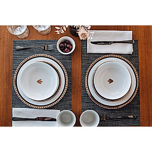 Ukonic Jurassic Park Logo 16-Piece Ceramic Dinnerware Set Replica | Movie-Authentic Dinosaur Dish Set | Includes Dinner Plates, Salad Plates, Soup Bowls, Mugs | Place Setting For 4, White