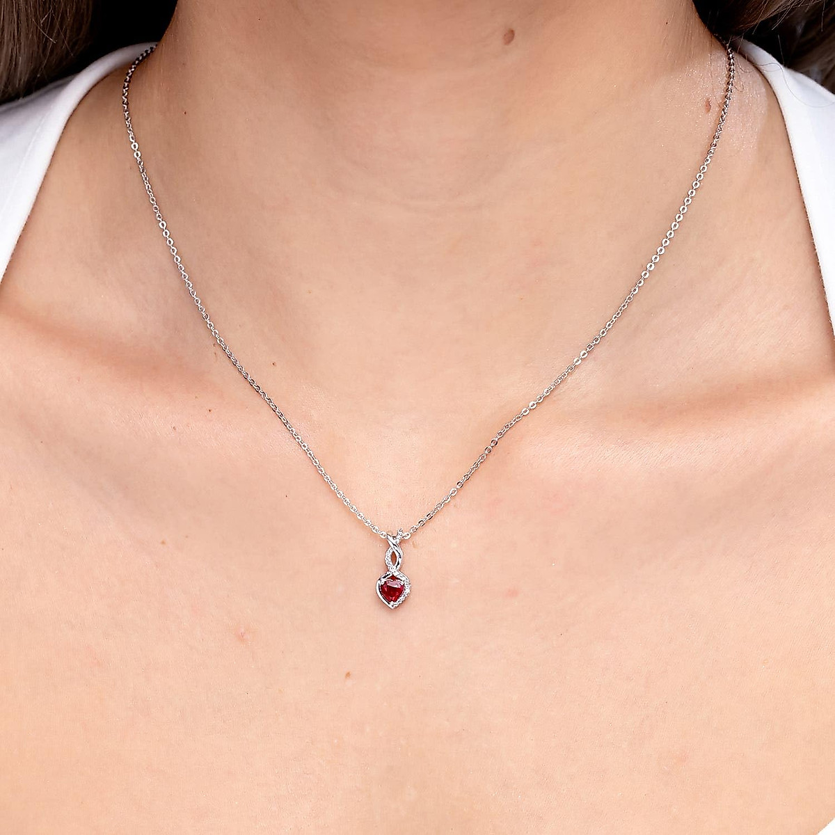 Angara July Birthstone - Ruby Infinity Heart Pendant Necklace with Diamonds in 14K Rose Gold (4mm Ruby)