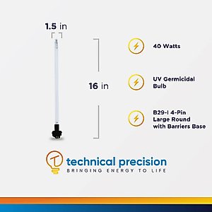 Technical Precision Replacement Bulb for Trojan Max C/D/D4 Systems 602805 IHS12-d4 40 watt UV Lamp 602805 Replacement - B29-I 4 Pin Large Round with Barriers - Clear Finish - 2 Pack
