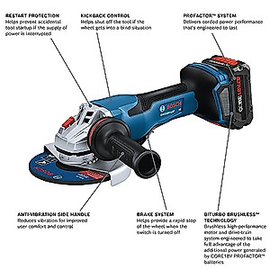 BOSCH GWS18V-13PB14 PROFACTOR™ 18V 5 – 6 In. Angle Grinder with Paddle Switch with (1) CORE18V® 8 Ah High Power Battery