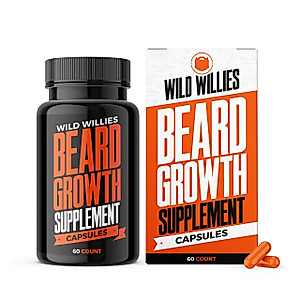 Wild Willies Beard Growth Vitamins Supplement Beard Growth Pills for Fuller & Thicker Beard, Formulated with Biositol Complex & 19 Hair Grooming Nutrients - 60 Capsules