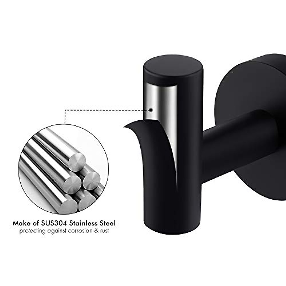 KES Bathroom Towel Hook Robe Hook Coat Hook Shower Kitchen Wall Hanging Hooks Wall Mount SUS 304 Stainless Steel Matt Black, A2164-BK