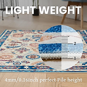 KSK Washable Area Rugs 2x4 Soft, Low Pile Non Slip Carpet Vintage Rugs Boho Floral Medallion Print Mat for Living Room Bedroom Kitchen Laundry