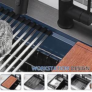 33x22 Inches Black Drop In Workstation Kitchen Sink, Gabhar 33" 16Gauge Black Stainless Steel Drop In Workstation Kitchen Sinks With Offset Drain