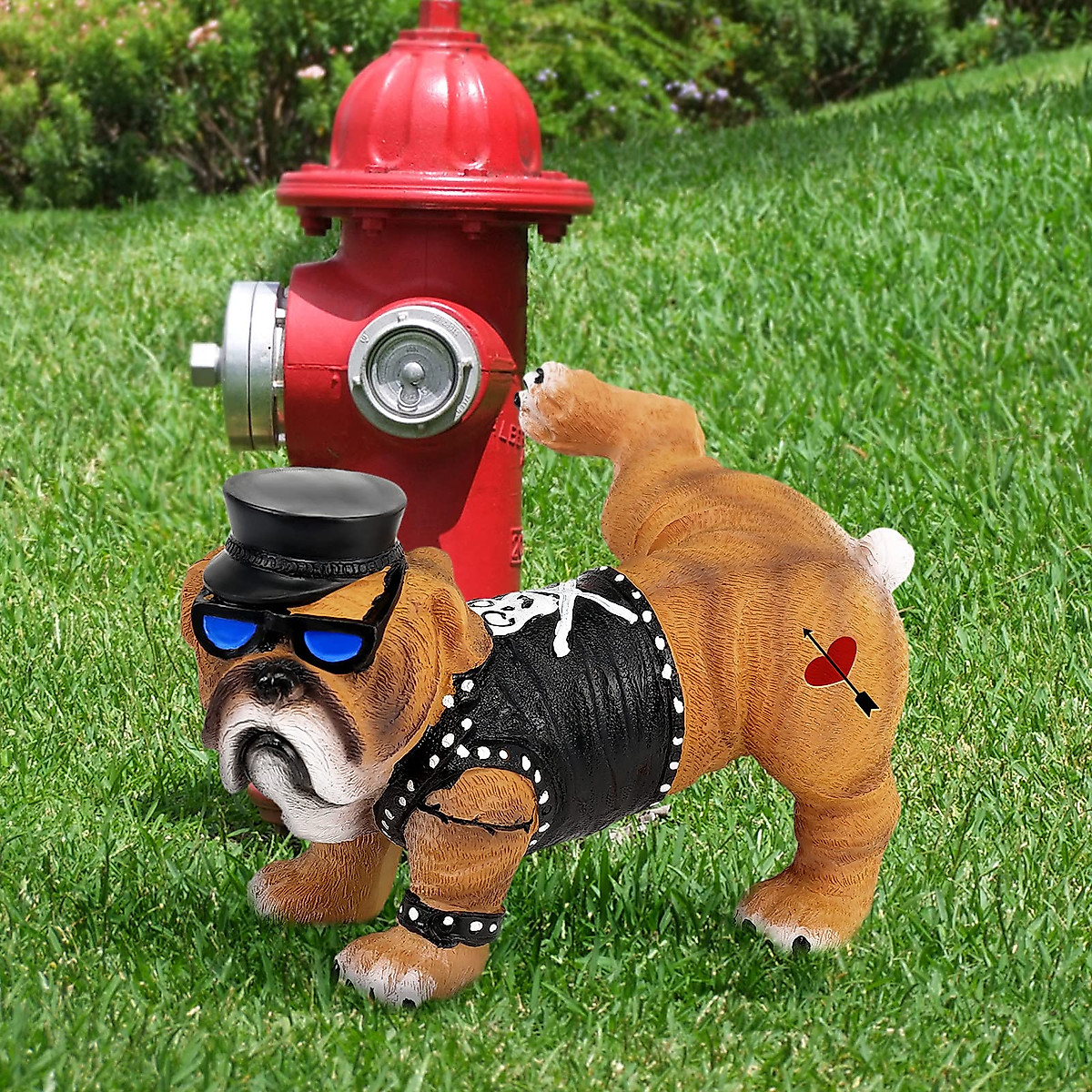 Peeing Dog Statue, Badass Tough Guy Bulldog Dog Ornaments with Glasses, Resin Desktop Crafts Decoration Gift for Children Family