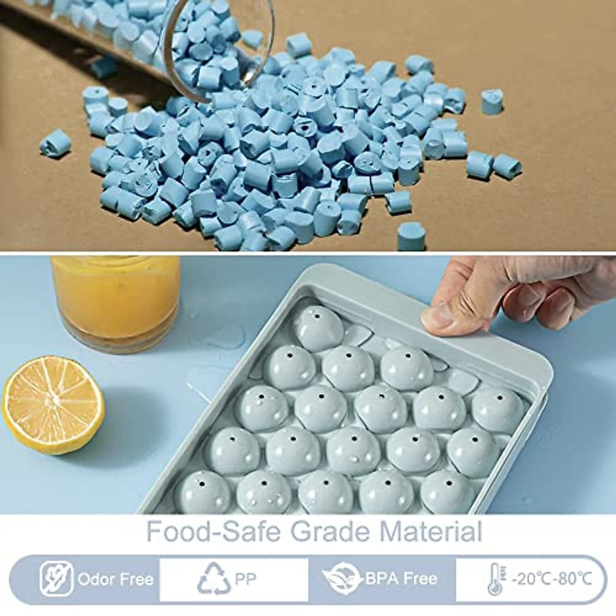 DZHJKIO Round Ice Cube Trays for Freezer with Cover & Bin, 3 Packs 1In Small Circle Ice Ball Maker Mold, BPA Free Ice Tray for Cocktail & Whiskey (3 Sphere Trays & 1 Container & Ice Tongs) (Blue)…