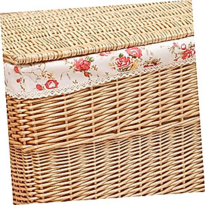 Alipis 2pcs box Rattan Cube for Liner Woven with Printed Desktop Bathroom Container Bedroom Cosmetic and Wicker Lid Bin Rectangular Flower Clo Clothes Organizer Rectangle Storage