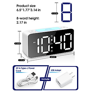 Cadmos Super Loud Alarm Clock for Heavy Sleepers Adults,Digital Clock with 7 Color NightLight,Adjustable Volume,USB Charger,Small Clocks for Bedrooms,Ok to Wake Up for Kids,Teens (White+RGB)