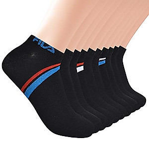 FILA Men's Chevron Striped No Show Socks, Black (10 Pack), One Size