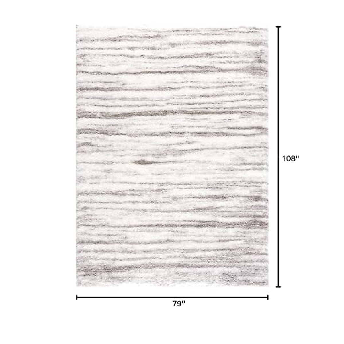Hauteloom Mette Living Room, Bedroom Shaggy Area Rug - Bohemian Modern Striped Farmhouse Shag - Fluffy Soft Touch High Pile - Gray, White, Vizon - 6'7" x 9'