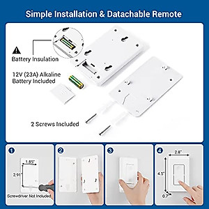 DEWENWILS 3 Way Wireless Light Switch and Receiver Kit, Remote Control Wall Switch for Ceiling Lights, Fans, Lamps, No in-Wall Wiring, No WiFi Needed, Wireless Panel Switch,100Ft RF Range