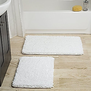 Lavish Home 2 Piece Memory Foam Shag Bath Mat - White, 32"x21"x1.25"