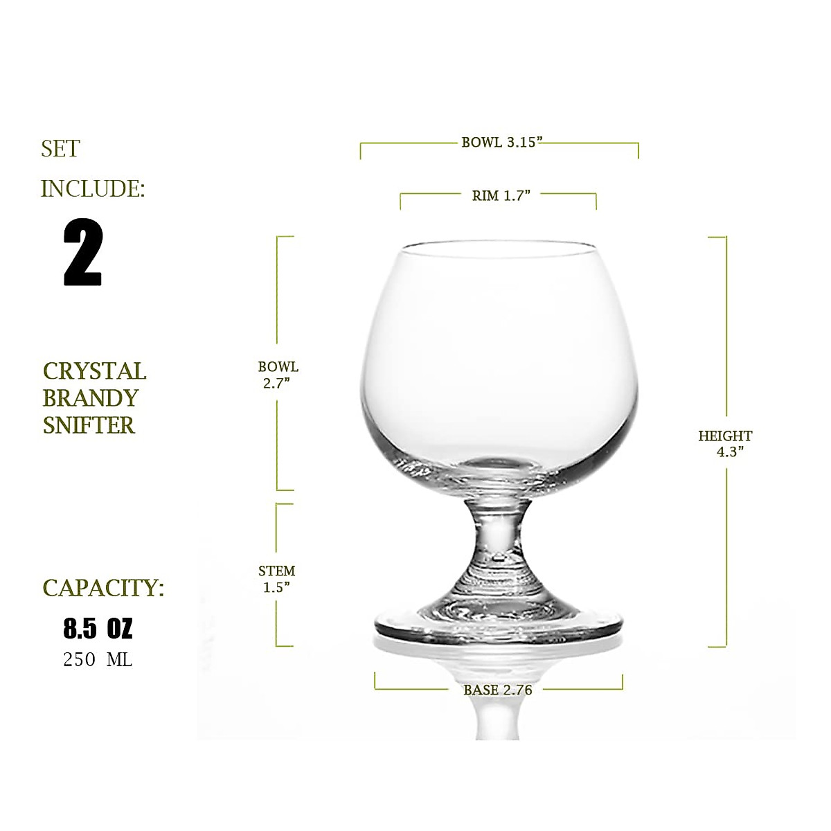 BothEarn Small Clear Brandy Snifter Set of 2, 8.5 Ounce (250 ml) Crystal Whiskey Cognac Glass, Good for Wedding Bar Party Home Cocktail