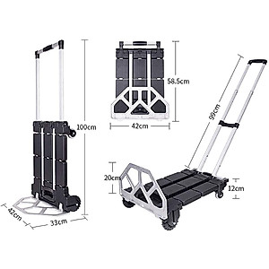 GAOFD Four Wheel Plastic Trolley Moving Delivery Load Heavy Truck Folding Tablet Portable Small Car Car Supplies/Black/Large