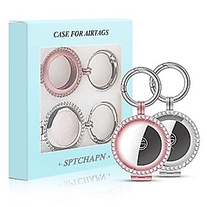 Air Tag Holder for Apple Airtag Keychain Keyring Accessory for Luggage Backpack,Car Chain, Kids, Pet Cat Dog Collar (Rose Pink+Silver)