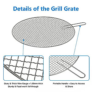 Tiga Grill Grate for Solo Stove Bonfire, Upgrade Stainless Steel Solid Cooking Grates Replacement Parts for 19in Fire Pit, Outdoor Charcoal Grill Cooking Grate with Handle