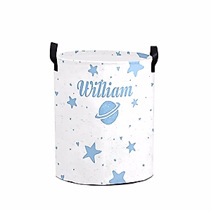 Star Planet Blue Personalized Foldable Freestanding Laundry Basket Clothes Hamper with Handle, Custom Collapsible Storage Bin for Toys Bathroom Laundry