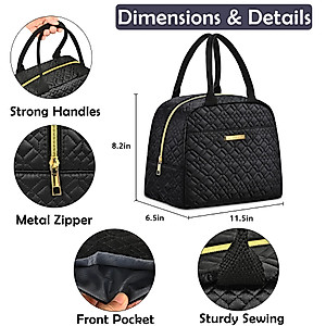 LOKASS Lunch Bag Women Insulated Lunch Box Thermal Lunch Tote Bags for Adults Work(Black-Embroidery)