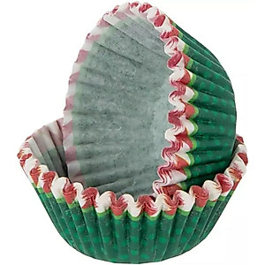 Christmas Tiny Baking Cups - Mini Paper Liners for Cupcakes, Muffins - Green Dot and Peppermint Stripe - 100 Count