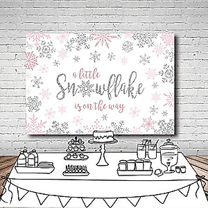 MEHOFOND 8x6ft Winter Snowflake Girl Baby Shower Photo Background Props Pink and Silver Backdrops Party Decoration Winter Wonderland Photo Photo Banner for Dessert Table Supplies